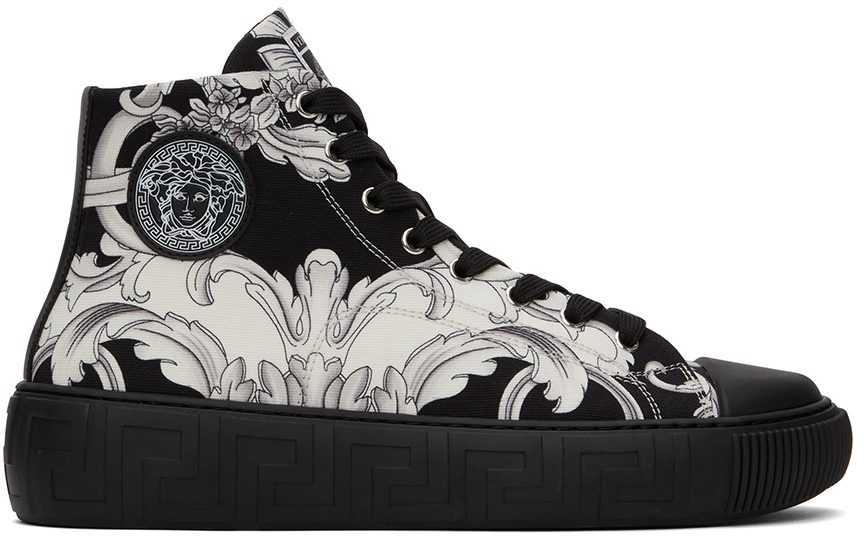Versace Black & White Greca Barocco High Sneakers (DSU8403 1A04268)
