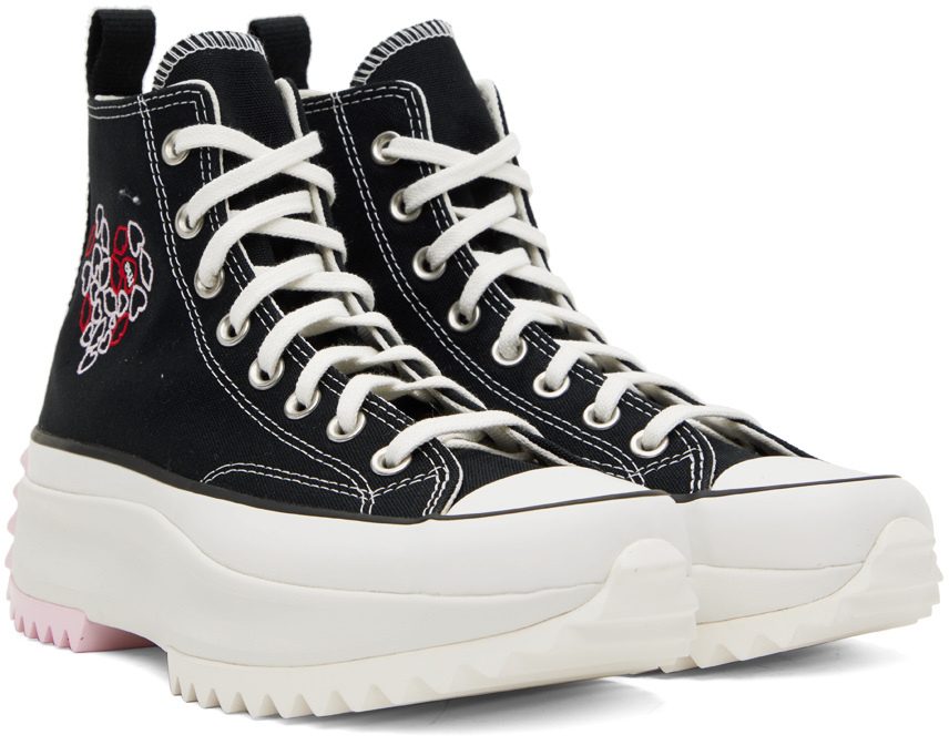Converse Black Run Star Hike Embroidered Hearts Sneakers (A01598C)